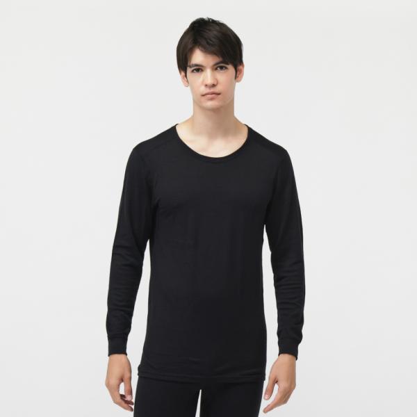 ◇アイヒートインナー メンズ ワイドクルーネック長袖インナー iHEATメリノウール100％ (発熱、保温、ストレッチ、静電気軽減) 汗冷えせずに暖かさが続く エクストラファインメリノでチクチクしにくい 静電気が起きにくい縫い糸を使用 ウー...