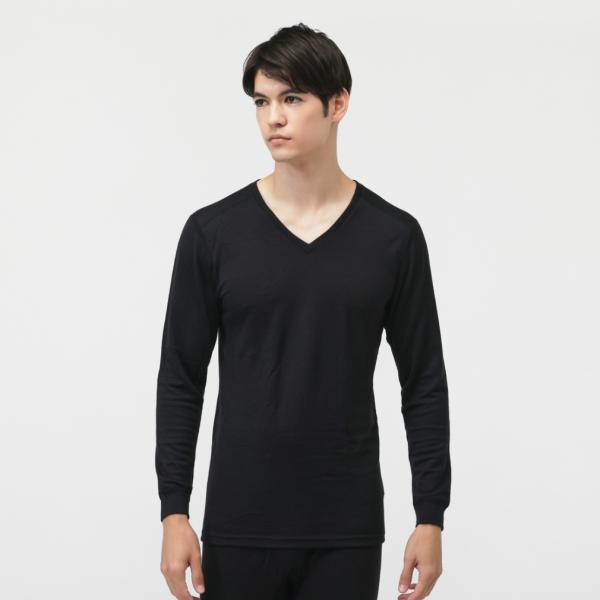 ◇アイヒートインナー メンズ Vネック長袖インナー iHEATメリノウール100％ (発熱、保温、ストレッチ、静電気軽減) 汗冷えせずに暖かさが続く エクストラファインメリノでチクチクしにくい 静電気が起きにくい縫い糸を使用 ウール素材特有...