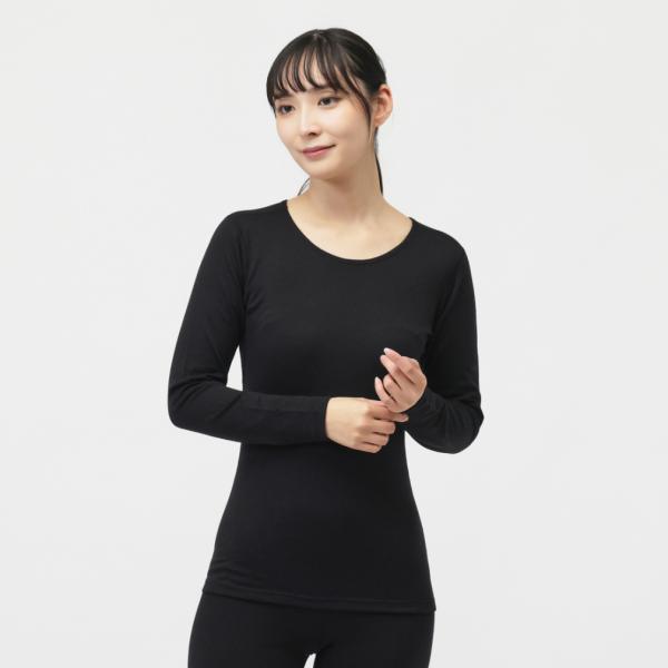 ◇アイヒートインナー レディース Uネック長袖インナー長袖インナー iHEATメリノウール100％ (発熱、保温、ストレッチ、静電気軽減) 汗冷えせずに暖かさが続く エクストラファインメリノでチクチクしにくい 静電気が起きにくい縫い糸を使用...