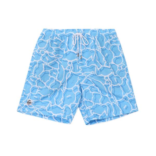◇CHUMSの夏定番ショーツ。タックの入ったワイドなシルエットで軽やかな履き心地。水陸両用で使用可能。■カラー(メーカー表記)：ペールブルー(Z406：Wave)■素材：Polyester 65％ Cotton 35％、Print/Poly...