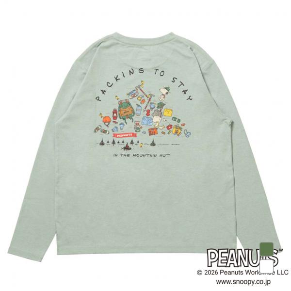◇アウトドア好きの心をくすぐる、遊び心たっぷりのグラフィックTシャツ。山小屋泊登山の装備品を、スヌーピーの世界観で楽しく表現したグラフィック長袖Tシャツ。ポリエステル100％の素材ながら、コットンのような風合い。吸水速乾性・ストレッチ性に優...