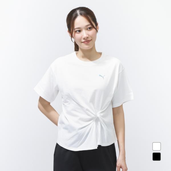 ◇接触冷感 吸水速乾機能付き リラックスフィット フロント ノット 半袖Tシャツ ■カラー(メーカー表記)： ホワイト(02：PUMA White) ブラック(01：PUMA Black) ■素材： 本体)コットン65％ ナイロン35％ リ...