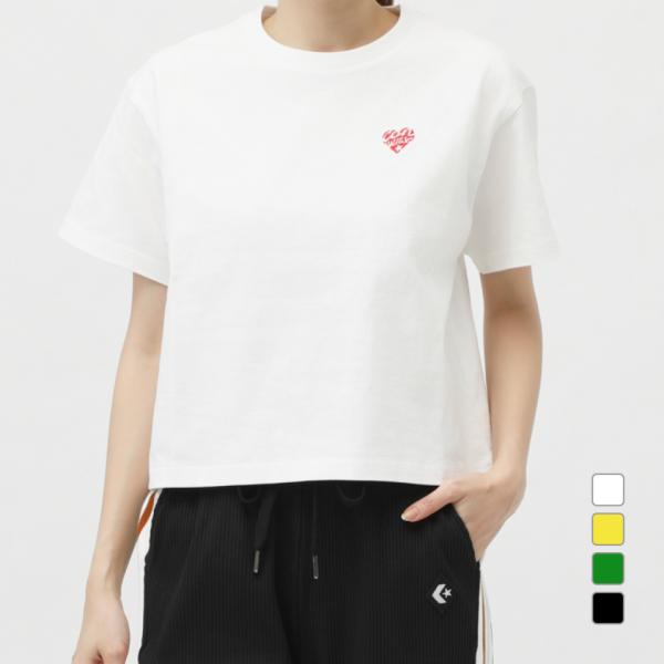 ◇中肉で汎用性の高いコットン天竺を使用したグラフィックTシャツ ◇ショート丈がポイント。 ハートとコンバースロゴを掛け合わせたデザイン。 ■カラー(メーカー表記)： ペールイエロー(1：LIGHT YELLOW) ディープグリーン(2：DA...