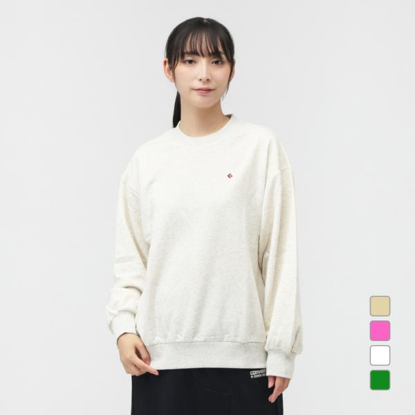 ◇立体的な女性らしいシルエットのクルースウェット ◇ポリエステルコットン素材を使用した裏毛スウェットアイテム。 シェブロンロゴを活かしたグラフィックを採用し、プリント色を淡いカラーでまとめている。 袖と裾口は絞りを強めにしており、立体的な女...