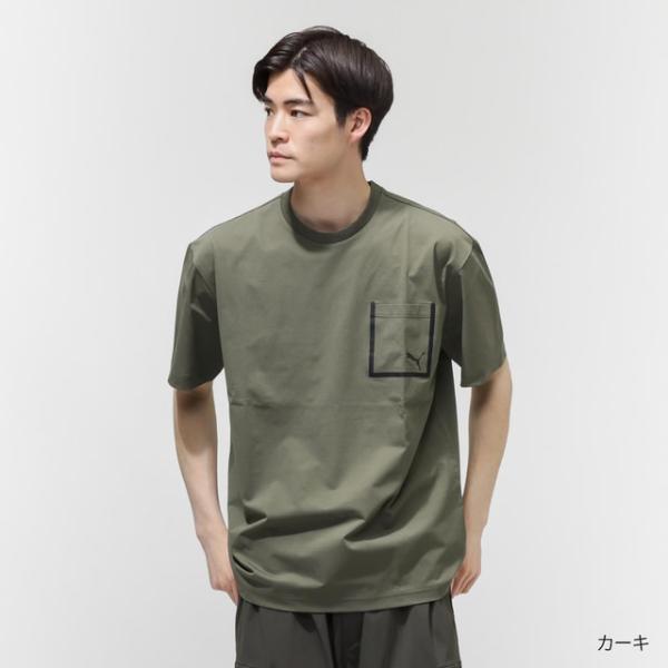 ◇リラックスフィット 吸水速乾機能付き ウーブンライク 半袖Tシャツ ■カラー(メーカー表記)： カーキ(81：LODEN GREEN) ブラック(01：PUMA BLACK) ■素材： 本体)ポリエステル100％ リブ)コットン75％ ポ...