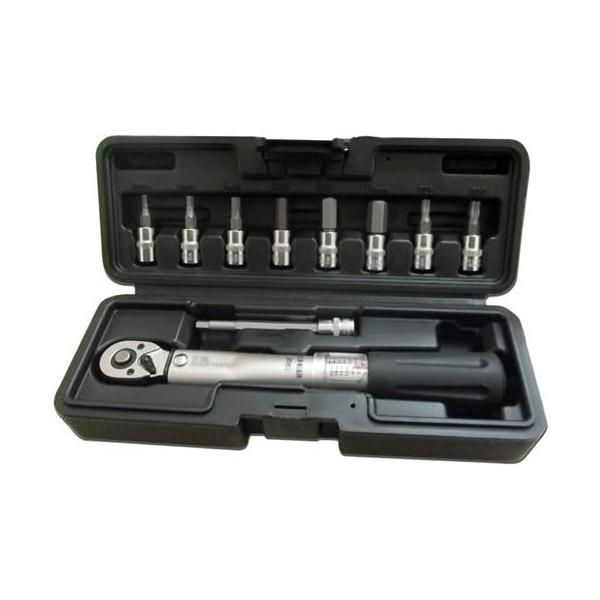 1/4”角対応プリセット型トルクレンチ 従来の3/4/5/6/8/10mmアーレンキ、T25のヘッドセットに T30とロング5mmアーレンキを追加 使用範囲：2〜24Nm