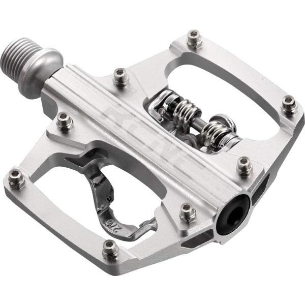 スタイリッシュ＆軽量な片面フラット/片面ビンディングペダル●片面フラット、片面ビンディングで、シーンによりシューズの使い分けが可能。●ボルト式の滑り止めピンで、足がずれず、MTBライドにも対応。●CNC削り出しのボディは超軽量。●ビンディン...