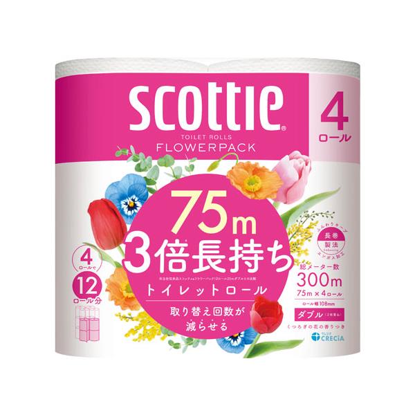 長さ3倍長持ち！購入単位：1パック(4ロール)配送種別：在庫品Yahoo 通販 4901750227302 44901750227300 1M8766 スコッティ フラワーパック 3倍長持ち 4ロール ダブル 日本製紙クレシア 日本製紙 に...