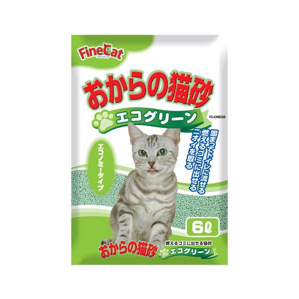 トイレに流せて燃えるごみにも出せる猫砂。購入単位：1個配送種別：在庫品Yahoo 通販 4952667246504 PEC108 常陸化工 ひたちかこう ファインキャット FineCat おからの猫砂 エコグリーン 6L ペット用品 ペット...