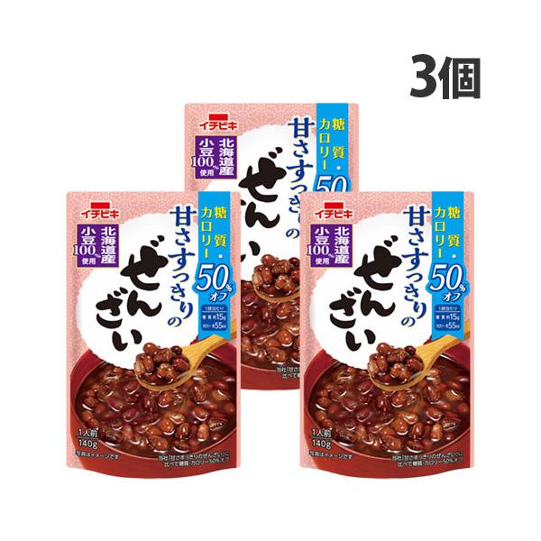 北海道十勝産小豆使用。甘さすっきりの糖質カロリー50％オフ！購入単位：1セット(3個)配送種別：在庫品Yahoo 通販 4901011650221 SY1543 イチビキ 糖質カロリー50％オフ ぜんざい 140g×3個 いちびき 食品 し...