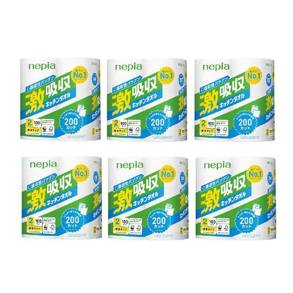 【商品名】 ネピア 激吸収キッチンタオル 2枚重ね 100カットｘ2ロール入り 厚手  【×6個セット】【商品説明】 ●たっぷり使える200カット(1パックあたり)●厚手タイプで水や油をたっぷり、すばやく吸収●肉、魚、野菜、豆腐の水切りに。...