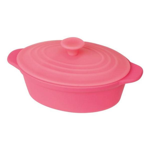 H&amp;B シリコーン テーブルポット 92856  オーバル ピンク C-9285 パール金属レンジ 便利 簡単 料理 かわいい 時短 調理 温野菜