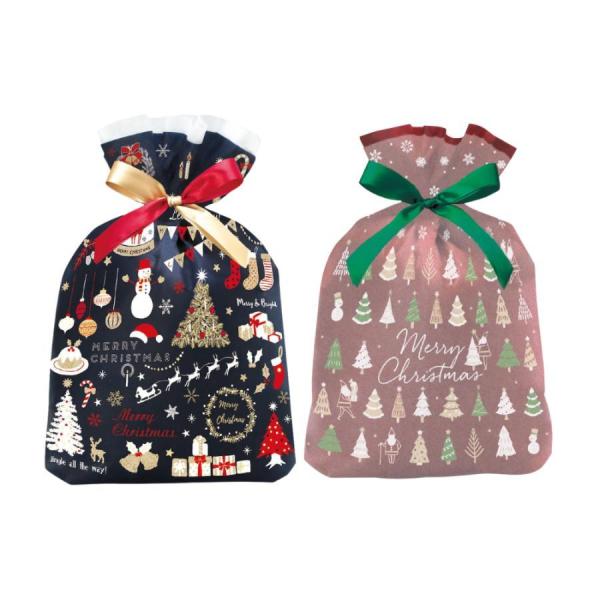クリスマスの可愛らしいモチーフが手書きタッチのイラストで描かれた巾着バッグです。中身が透けにくく、丈夫な不織布素材。グリッター加工を施しており高級感があります。付属のリボンで簡単にラッピング可能。全2種の中からお選びください。【クリスマス ...
