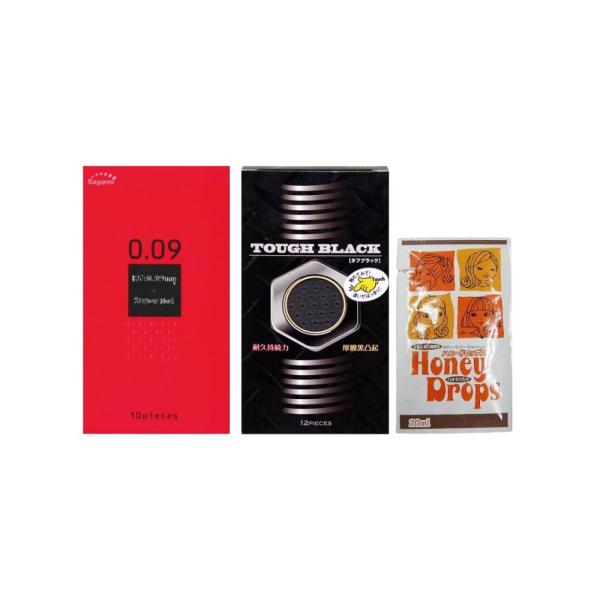 ●サガミ 0.09 スーパードット 数量： 10個入 素材：天然ゴムラテックス JAN：4974234020720  ●ジャパンメディカル TOUGH BLACK タフブラック 数量：12個入 素材：天然ゴムラテックス JAN：451773...