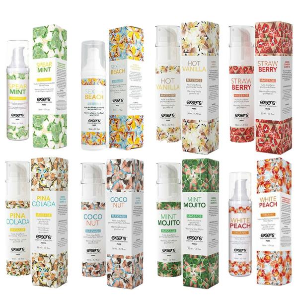 exsens エクスセンス マッサージオイル 50ml　ご自宅で贅沢エステ気分舐めてもおいしいマッサージオイル。肌に塗ると温かくなり、息を吹きかけると更にかーっっと熱くなります。マッサージだけでなく、髪やボディのケアオイルとして、デイリーユ...