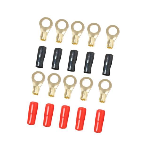 説明:5個の黒端子と5個の赤端子. 8ゲージ電源線/アース線リング端子. 1/5 "(約5.3mm)スタッドリングの直径.金メッキ真鍮.耐食性.プレミアム品質-熱テスト済み.パッケージに含まれるもの: 5ペアのリング端子...