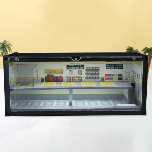 説明: [照明付きディスプレイケース]:1/64模擬駐車場ディスプレイケースにはLEDライトが内蔵されており.シーンの雰囲気を高め.複数の駐車スペースと模擬コンテナガレージシーンを備えています. [DIY組み立て]: 1/64ダイキャストカ...