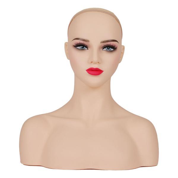 説明:[商品サイズ]: マネキンヘッドの頭囲は53cm/20.87インチ.サイズは36cmx42cm/14.17インチx16.54インチです. [高級素材]: 肩付きの女性マネキンヘッドはPVC素材で作られており.軽量で持ち運びやすく.耐摩...