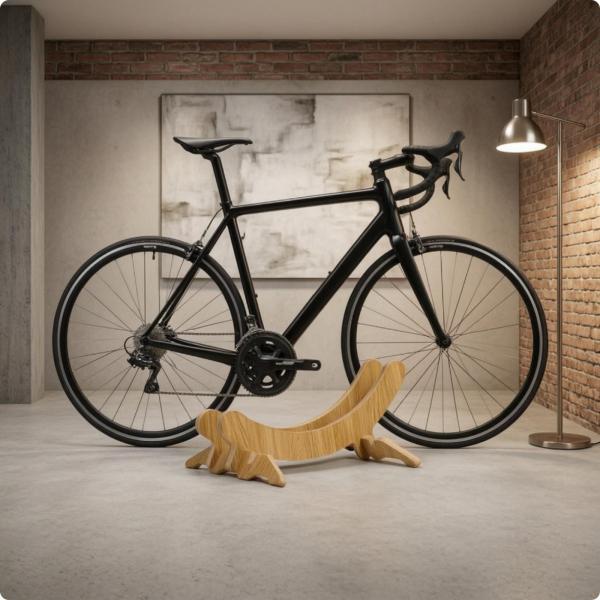 【製品概要】: 温かみのある木の木目を生かした、室内用の木製自転車スタンドです。お気に入りの自転車を室内に美しくディスプレイしながら、安定して自立させることができます。【機能】: 前輪を乗せるだけでしっかりと車体を支える自転車スタンドで、愛...