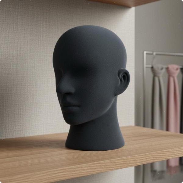 【素材感】: スエード風のやわらかな表面仕上げで、光を受けても反射しにくく、商品を落ち着いた高級感で見せられる展示用品です。【展示機能】: 眼鏡や帽子、ウィッグ、マスクなどを自然に掛けて見せやすいマネキンヘッドとして、店舗内や撮影で幅広く活...
