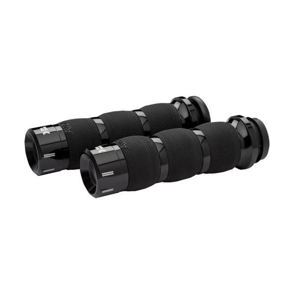 1984〜22年すべてのモデルに適合（但し電子スロットルモデル、XGモデルは除く）ブラックアルミニウム/ラバーKhrome Werks(クロームワークス)ハーレー カスタムパーツ / コンビネーション(メタル・ラバー)グリップ / 500290