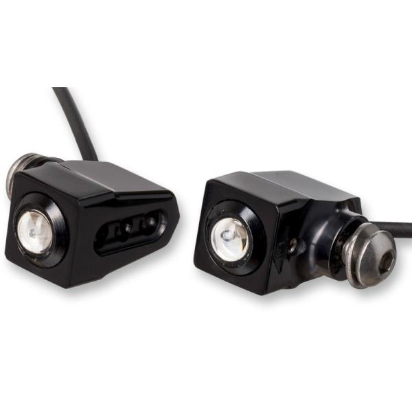 ■カラー:・ブラック・LEDカラー：アンバー■汎用品■サイズ・ボディーサイズ：長さ38mmx幅22mmx高さ22mm・LEDサイズ：18mm■素材:アルミニウム■2個セット■別売りのクランプを使用することにより、フォークチューブにマウントす...