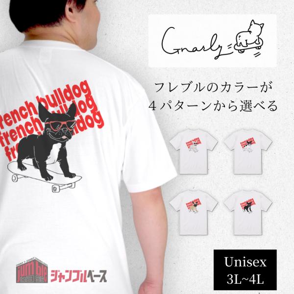 ビッグサイズTシャツ/３L・４Lスケボーに乗った可愛いフレンチブルドッグ毛色の展開は４種類大人気のバックプリントに胸元のワンポイントにもフレンチブルドッグの愛らしい後ろ姿がプリントされてます。Cute French Bulldog on a...