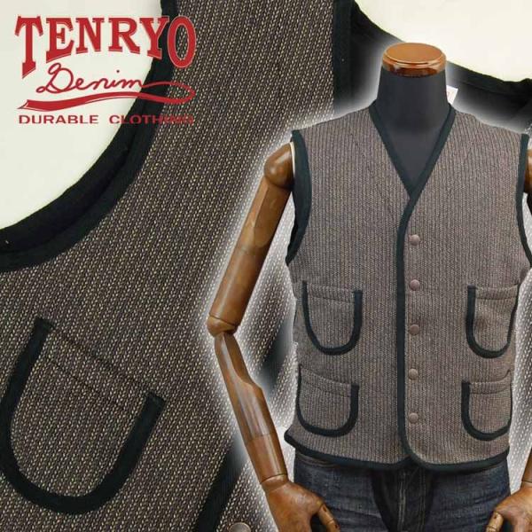 倉敷天領デニムTENRYO DENIM　コットンビーチクロスワークベストCOTTON BEACH CLOTH WORK VEST　TDJ006通常、ウールとコットンで編み立てるビーチクロスをコットン100％でラッセル編みしたビーチクロスを使...
