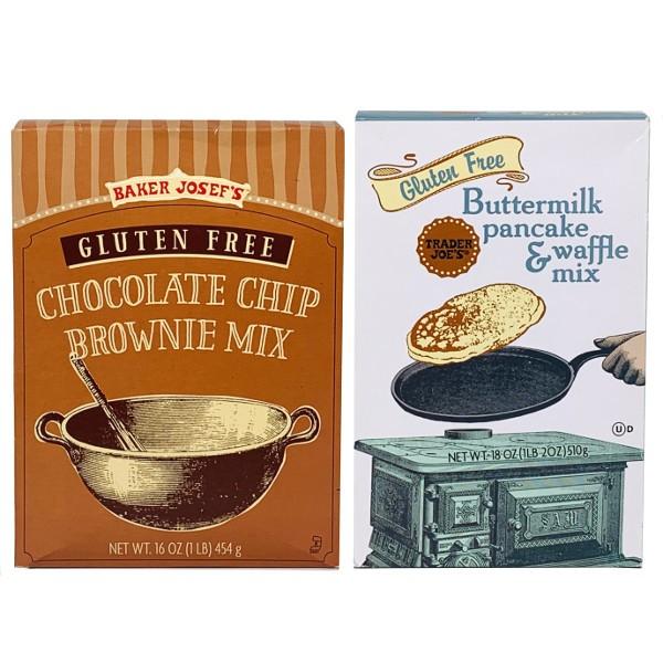 グルメスーパー トレジョのチョコレートチップ入りのブラウニーとパンケーキです。グルテンフリーなので健康志向のご家庭にお薦めです。詳しい作り方は箱の説明をご覧ください。