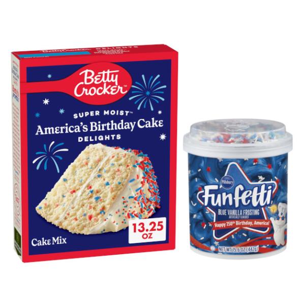 星条旗カラーをイメージしたこの季節限定の組み合わせ！ベティクロッカーにスーパーモイストケーキミックスでしっとり焼き上げたケーキをピルスベリーのフロスティングで飾りましょう。【関連ワード】Pillsbury ピルスベリー ケーキミックス カッ...