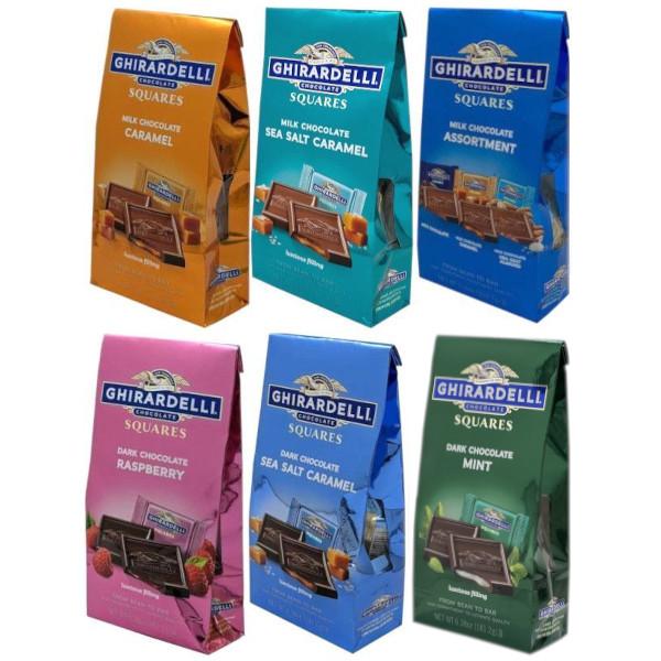 いろんなギラデリスクエアーズを試したいならこの6種類セット！個別包装された美しいチョコレートだからギフトにもピッタリです。【おすすめ用途】クリスマス クリスマスギフト  誕生日ギフト 誕生日 プレゼント バースデー ギフト プチギフト 贈り...