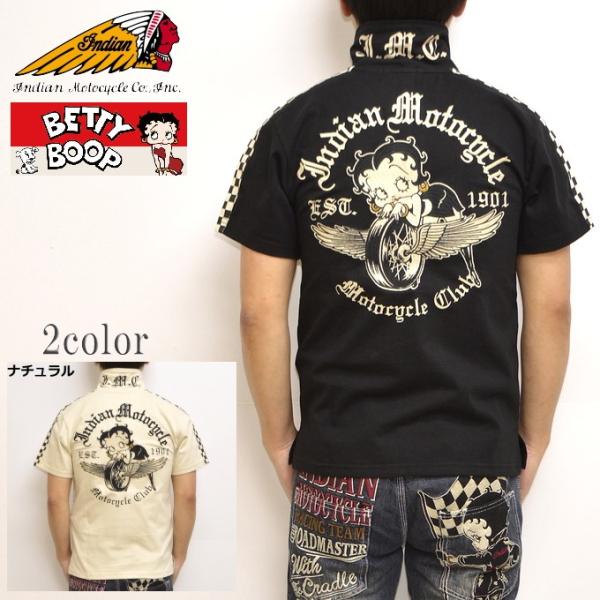 ●商品名：BBI-920 インディアンモトサイクル×ベティ●前胸：刺繍●背面：刺繍 ●その他：抜染 ●ＸＳサイズ：肩幅３７・袖丈１７・着丈５９・身幅４６ ●Ｓサイズ：肩幅４０・袖丈１９・着丈５９・身幅４６ ●Ｍサイズ：肩幅４４・袖丈２０・着...