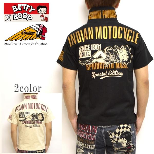 ●商品名：BBI-923 インディアンモトサイクル×ベティ●前胸：刺繍●背面：刺繍・立体エンボスプリント●その他：抜染 ●ＸＳサイズ：肩幅３７・袖丈１７・着丈５９・身幅４６ ●Ｓサイズ：肩幅４０・袖丈１９・着丈５９・身幅４６ ●Ｍサイズ：肩...