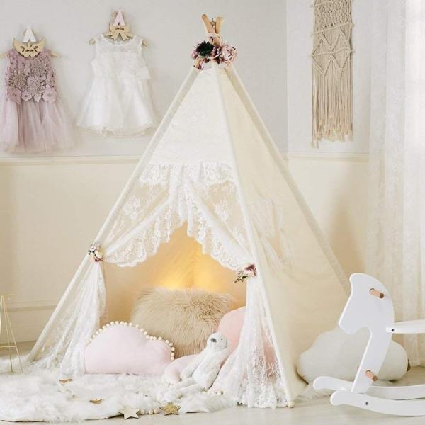アメリカ発 Little Dove Floral Classic Ivory Kids Teepee Kids Play Tent Childrens Play House Tipi Kids Room Decor ガーリーなレースのティー...