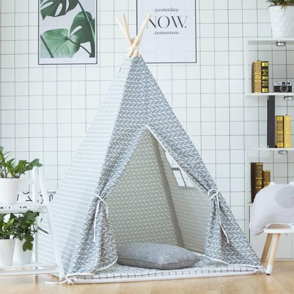 アメリカ発 little dove Kid's Foldable Teepee Play Tent with Carry Case Grey Arrow without Mat グレー色のティーピー、子供部屋に、リビングにかわいくデコレーシ...