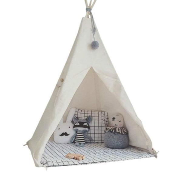 アメリカ発 LITTLE DOVE Kid's Foldable Teepee Play Tent with Banner &amp; Carry Case One Four Ploes Style Raw White シンプルな色のティー...