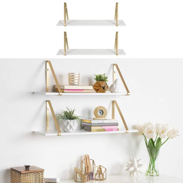 Kate and Laurel Soloman Wooden Shelves with Brackets, 2 Piece, White【カラー】ホワイト【サイズ】寸法：幅70×深さ16.5 cm※おおよそのサイズになりますのでご了承くださ...