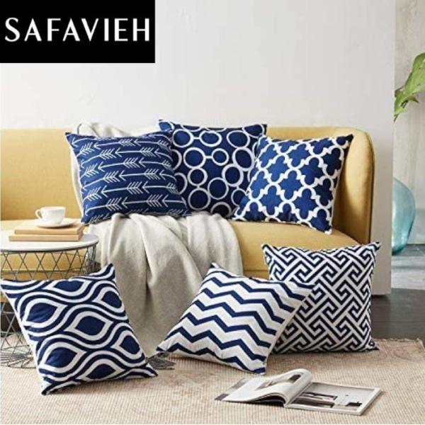 Safaviehクッションカバー キャンバス Navy おうち時間 6set使い方自由に、暮らしを快適にしてくれるクッションカバーTop Finel 100% Durable Canvas Square Decorative Throw P...