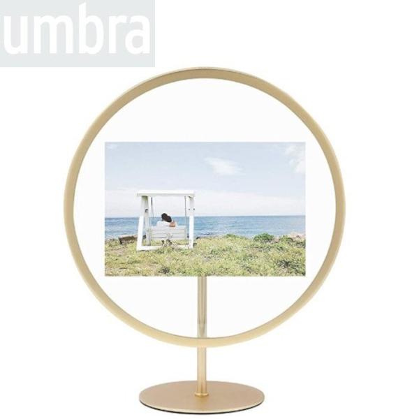 Umbraフォトフレーム 写真立て ラウンド 2way Brass お気に入りの写真をおしゃれに収納 Umbra Infinity Round 4x6 Picture Frame, Floating Photo Display for De...