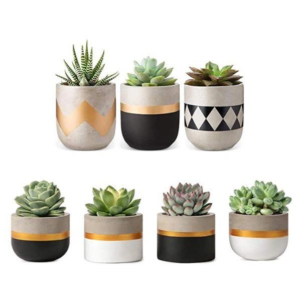 7個セットプランターセット 多肉植物 植木鉢 セメントおしゃれなプランターをお部屋の素敵なアクセントにMkono Cement Succulent Planter Set of 7 Concrete Plant Pots Modern Fl...