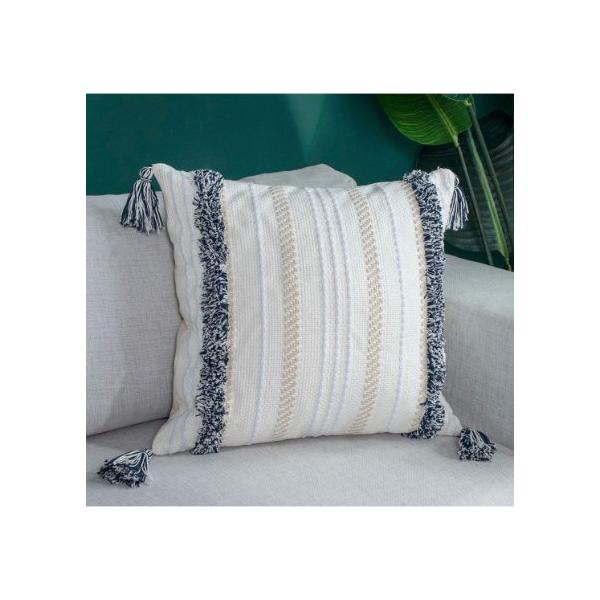 クッションカバー ボヘミアン Tufted Square Navyおしゃれなクッションカバーでお部屋の雰囲気を一気に明るくスタイリッシュに。blue page Boho Neutral Decorative Pillow Cover, Ha...