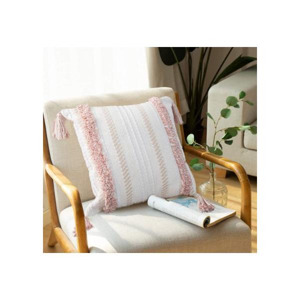クッションカバー ボヘミアン Tufted Square Pinkおしゃれなクッションカバーでお部屋の雰囲気を一気に明るくスタイリッシュに。blue page Boho Neutral Decorative Pillow Cover, Ha...