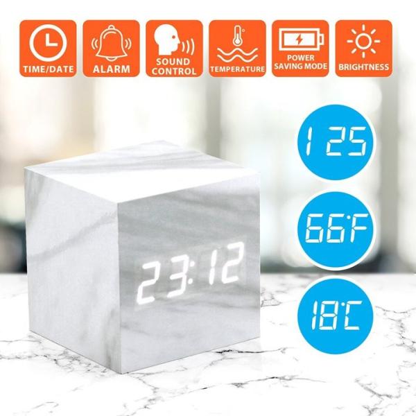 ※ブラウザ上と実際のカラーは異なる場合がございます。予めご了承ください。Oct17 Marble Pattern Alarm Clock, Fashion Multi-function LED Alarm Clock Cube with U...