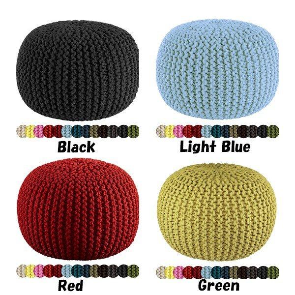 アメリカ発 Cotton Craft - Hand Knitted Cable Style Dori Pouf - Blue - Floor Ottoman - 100% Cotton Braid Cord - Handmade &amp;...