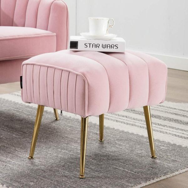 【サイズ】寸法：L46×W40×H44 cm※おおよそのサイズになりますのでご了承ください＜仕様＞・エレガントなチャンネルタフティングディテールとモダンで豪華なスタイルのオットマン・松材、合板で作られた耐久性のある無垢材フレーム・寛大な高密...