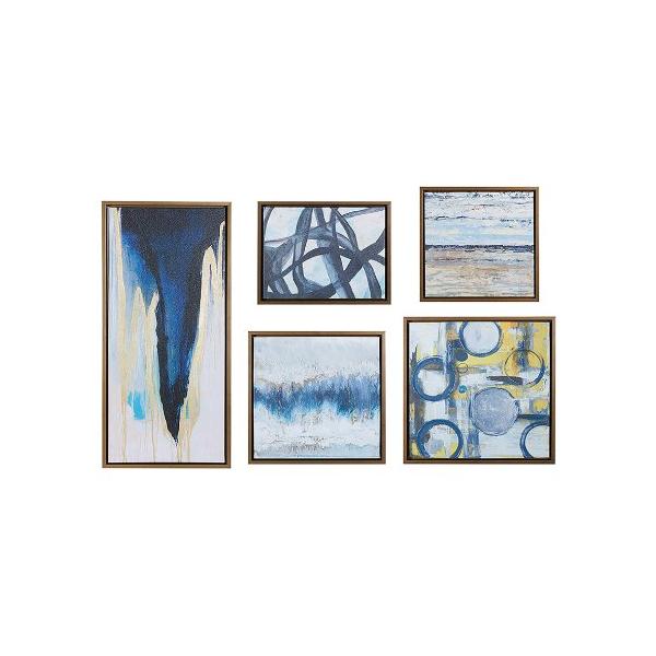 アメリカ発 Blue Bliss Blue Grey Framed Canvas Wall Art 19.6X19.6 3 Piece Multi Panel, Novelty Modern/Contemporary Wall Decor ...