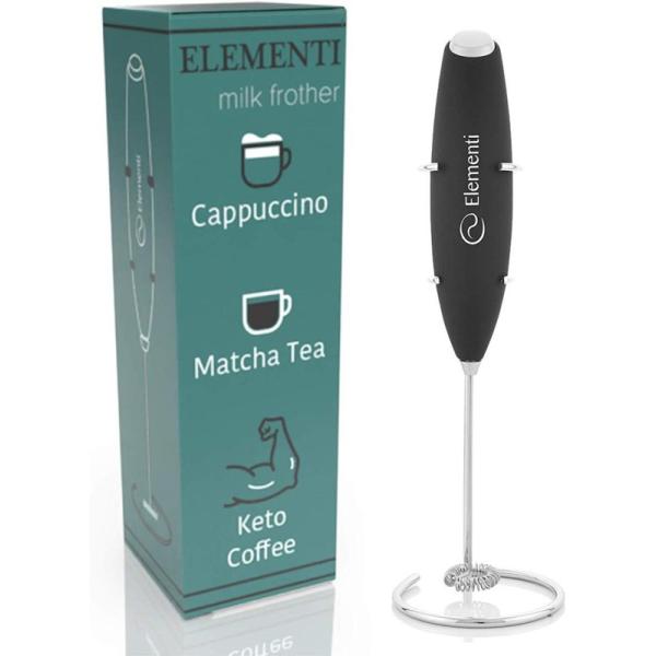 Elementi ミニ電動ミキサー E-5001-B ハンドブレンダー ハンディ ミルク泡立て器サイズ　5×5×27.9cmコーヒー愛好家の方への最適なギフト!! 強力な高速、高トルクモーターは、45秒未満でミルクを泡だてます。（2xAAバ...