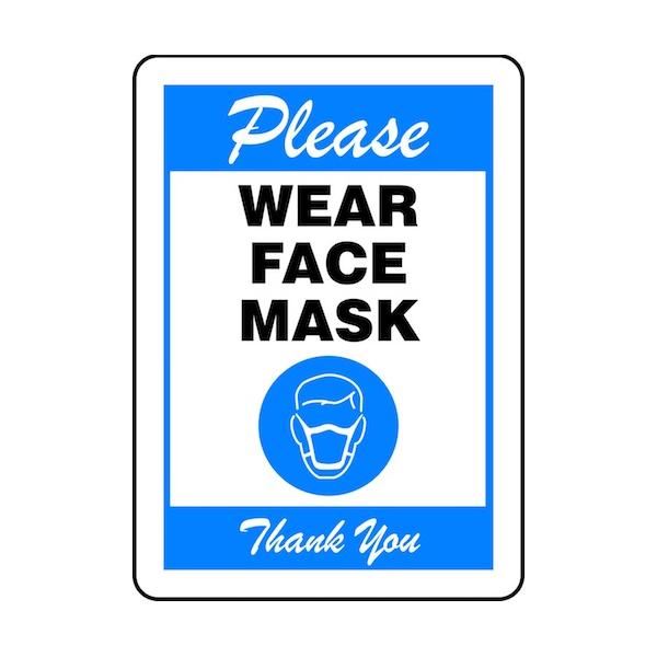 アキュフォーム マスク着用のお願い サインステッカー Accuform 35.5x25.4センチ ブルー・マスク着用のお願い(PLEASE WEAR FACE MASK)のサインステッカー・お店やオフィスで働く従業員や、訪れたお客様向けにご...