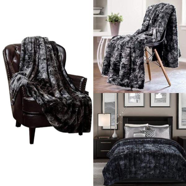 Chanasyaブランケット 毛布 マイクロファイバー Grayリラックスタイムに最適な柔らかいブランケットChanasya Fuzzy Faux Fur Throw Blanket - Soft Light Weight Blanket ...