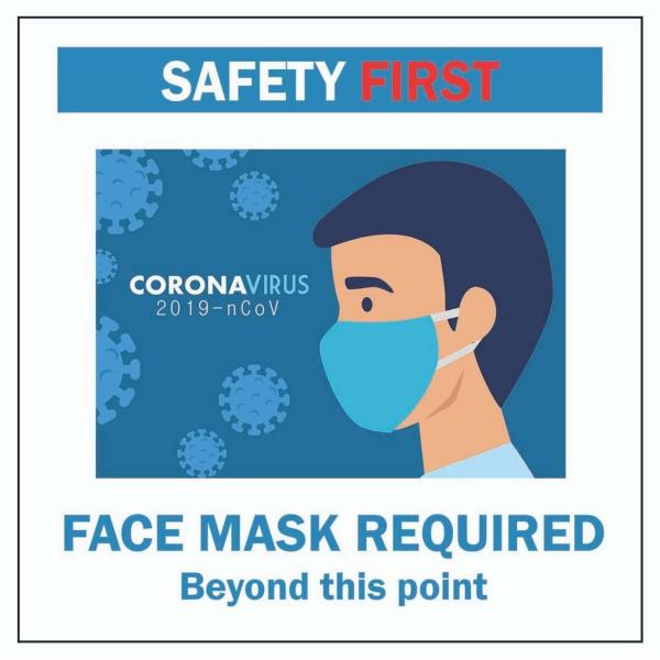 LOTUS-A マスク着用必須のお願い サインステッカー 2枚 14x14cm クリア/ブルー・2枚パック・『ここより先マスク着用必須』のサインステッカー・英語表記(FACE MASK REQUIRED Beyond this point)...